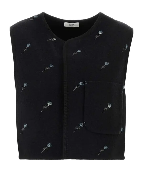 RIER Embroidered Wool Vest - Black