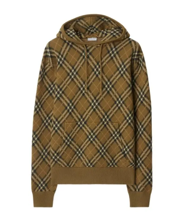Burberry Checked Drawstring Knitted Hoodie