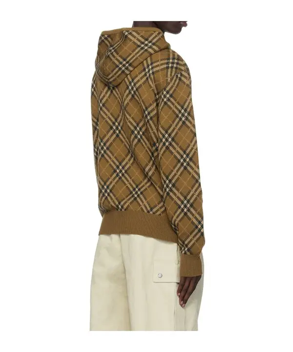 Burberry Checked Drawstring Knitted Hoodie