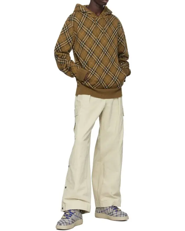 Burberry Checked Drawstring Knitted Hoodie