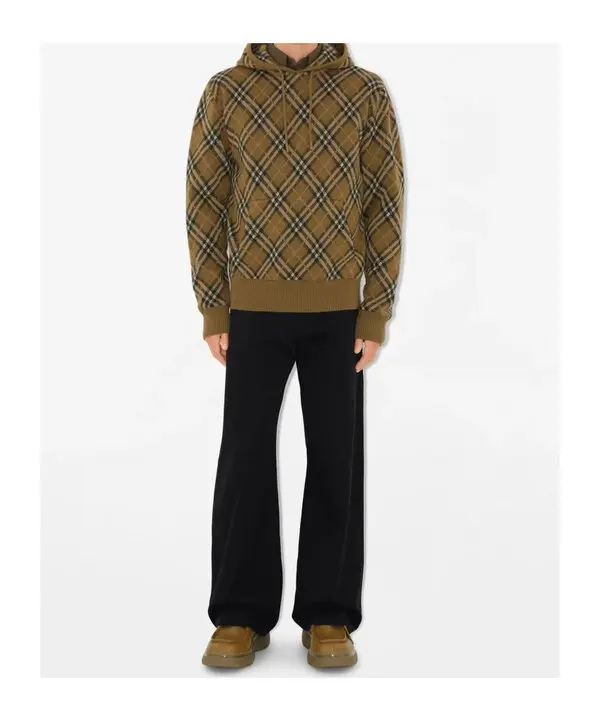 Burberry Checked Drawstring Knitted Hoodie