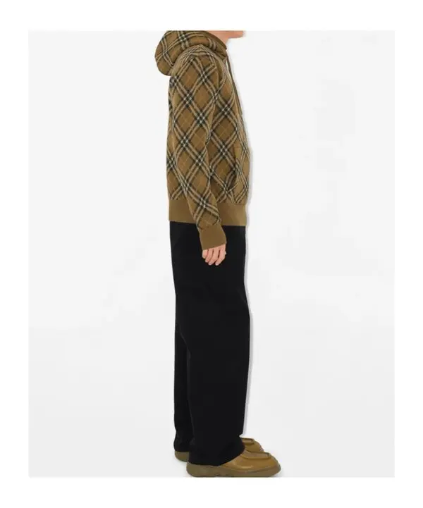 Burberry Checked Drawstring Knitted Hoodie
