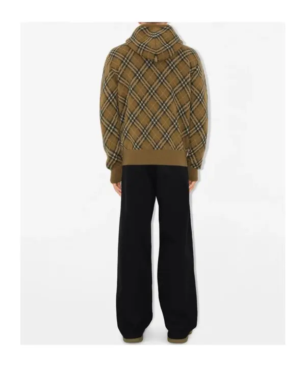 Burberry Checked Drawstring Knitted Hoodie