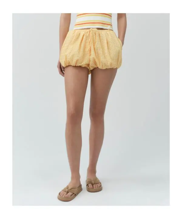 Simkhai Addie Bubble Shorts In Textured Gingham - Mango Ivory
