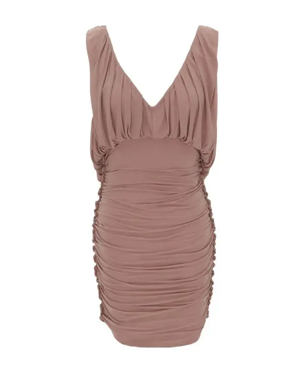 Saint Laurent Sleeveless V-neck Draped Jersey Dress - Brown