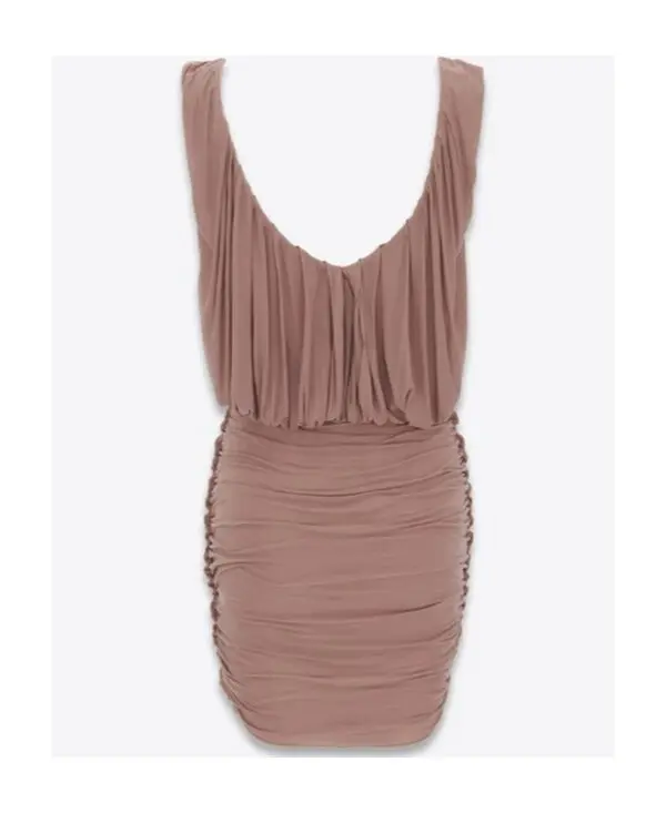 Saint Laurent Sleeveless V-neck Draped Jersey Dress - Brown