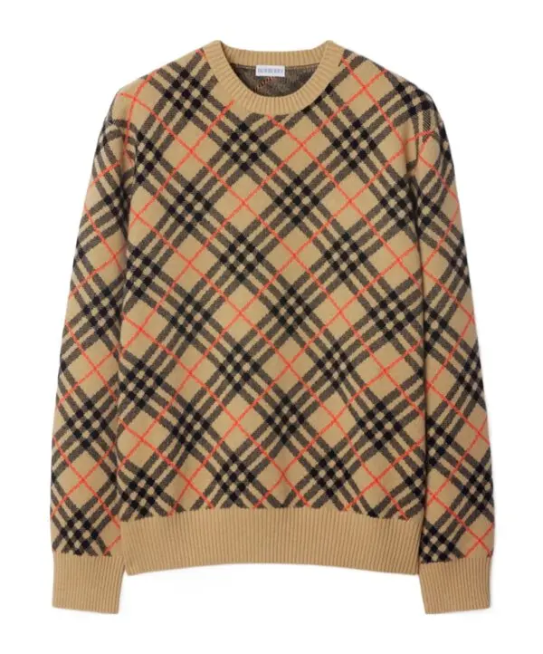Burberry Checked Knitted Crewneck Jumper