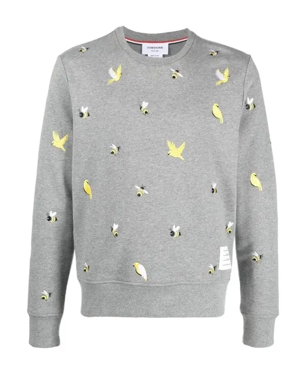 Thom Browne Embroidered Crewneck Sweatshirt - Medium Gray