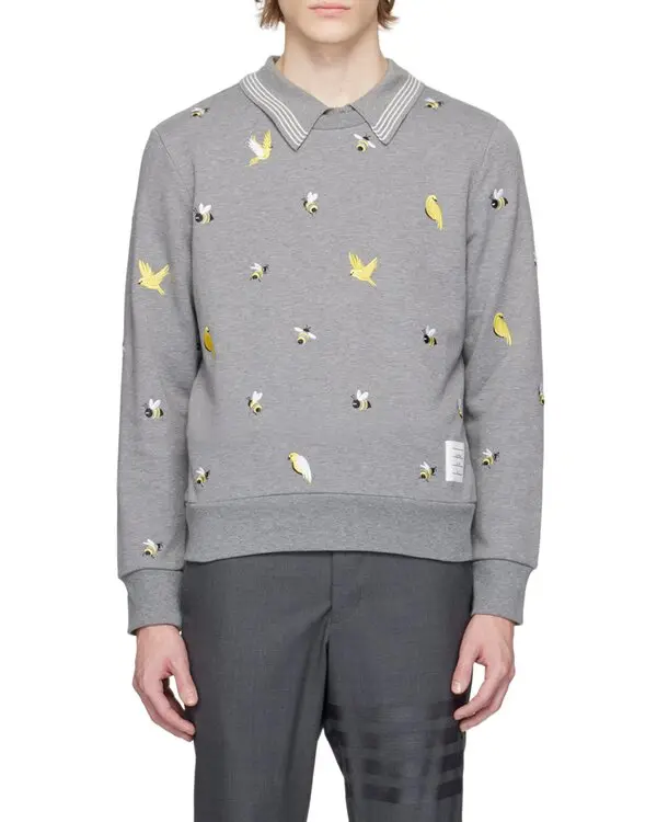 Thom Browne Embroidered Crewneck Sweatshirt - Medium Gray