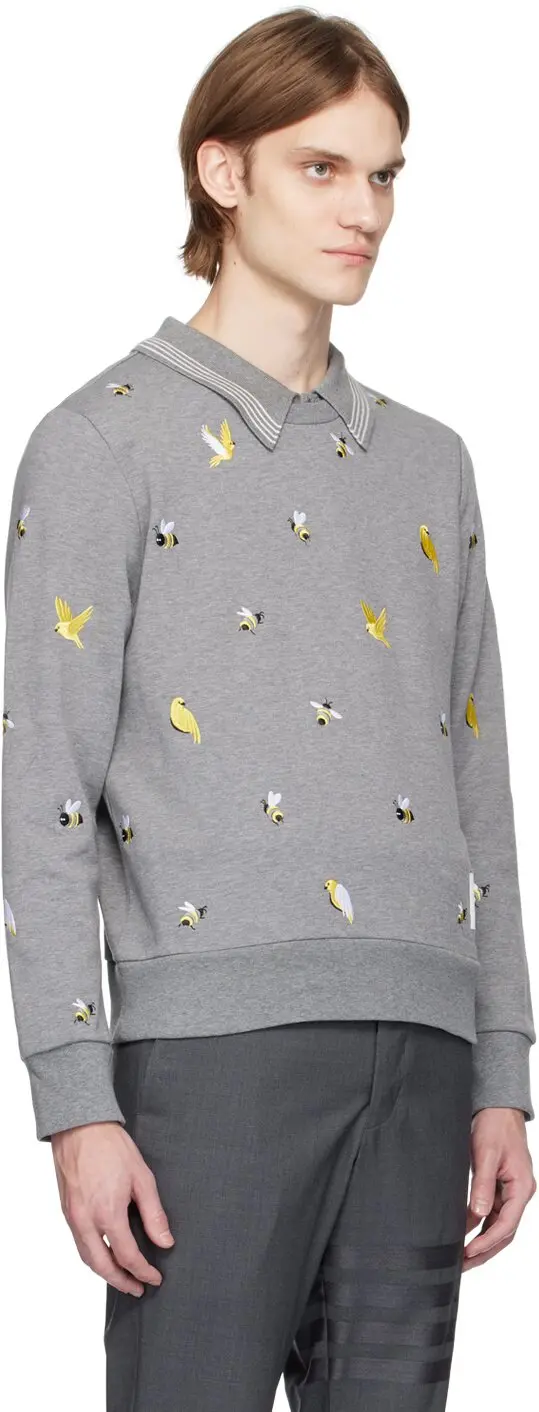 Thom Browne Embroidered Crewneck Sweatshirt - Medium Gray