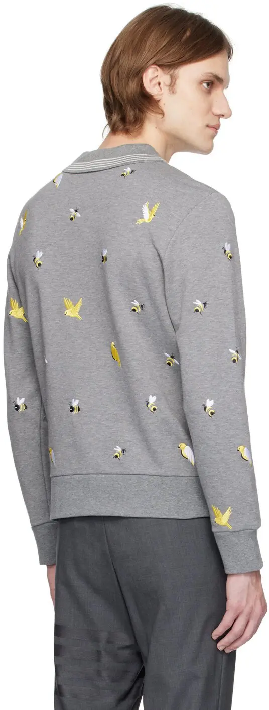Thom Browne Embroidered Crewneck Sweatshirt - Medium Gray