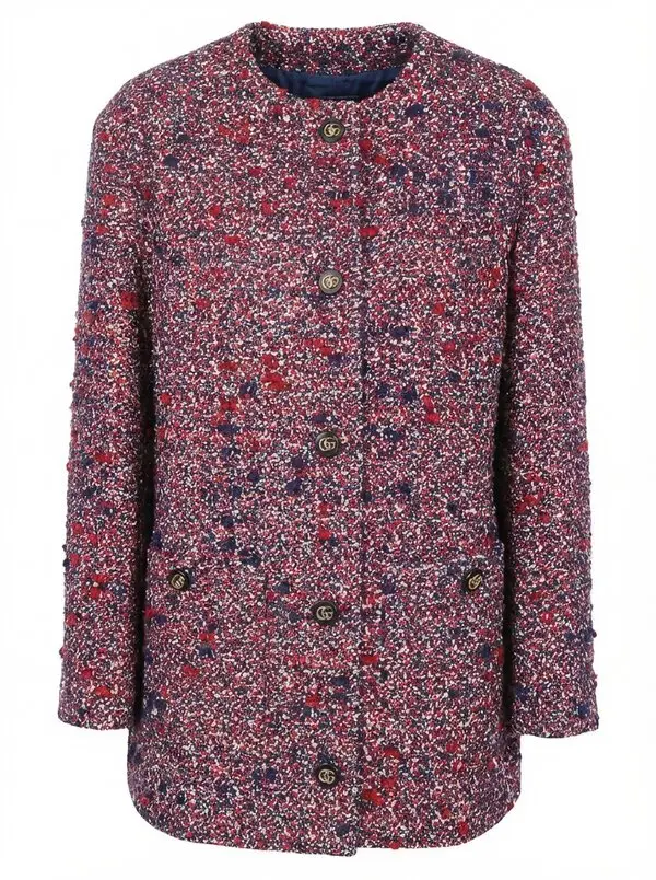 Gucci Crewneck Boucle Jacket With Tweed Detailing