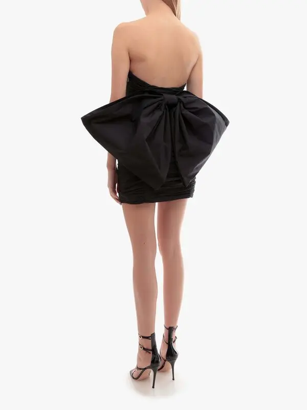 ROTATE BY BIRGER CHRISTENSEN Strapless Heart-shaped Neckline Mini Dress With Oversized Bow