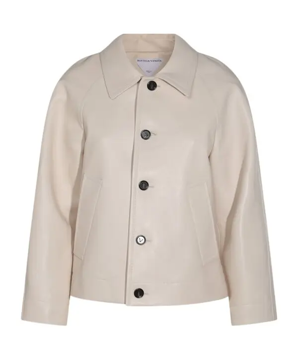Bottega Veneta Raglan Sleeved Leather Jacket - Nude