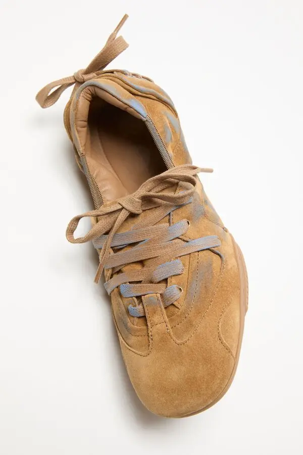 Acne Studios Lace Up Distressed Leather Sneakers - Brown