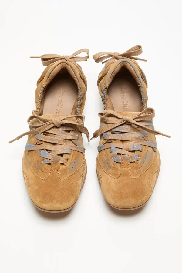 Acne Studios Lace Up Distressed Leather Sneakers - Brown