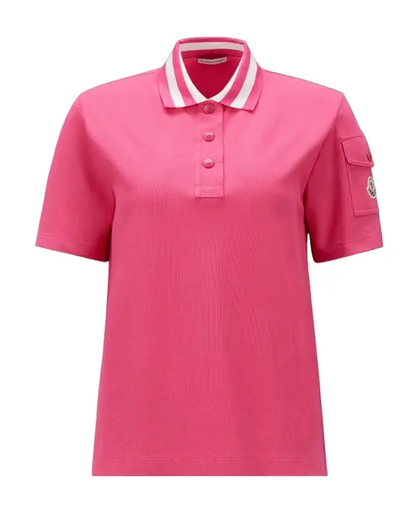 Moncler Short Sleeve Polo Shirt With Striped Collar And Patch Pocket - Purple-red