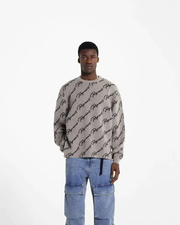 REPRESENT Long-sleeved Jacquard Sweater - Gray