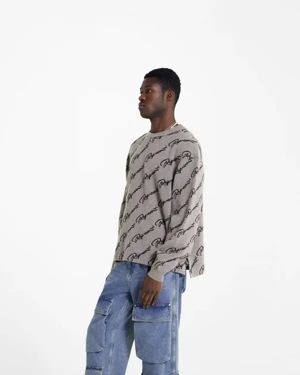 REPRESENT Long-sleeved Jacquard Sweater - Gray
