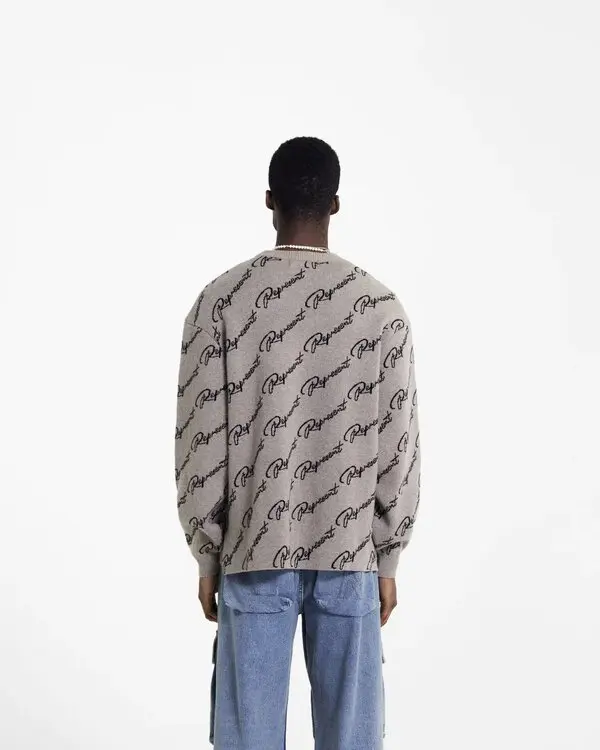 REPRESENT Long-sleeved Jacquard Sweater - Gray