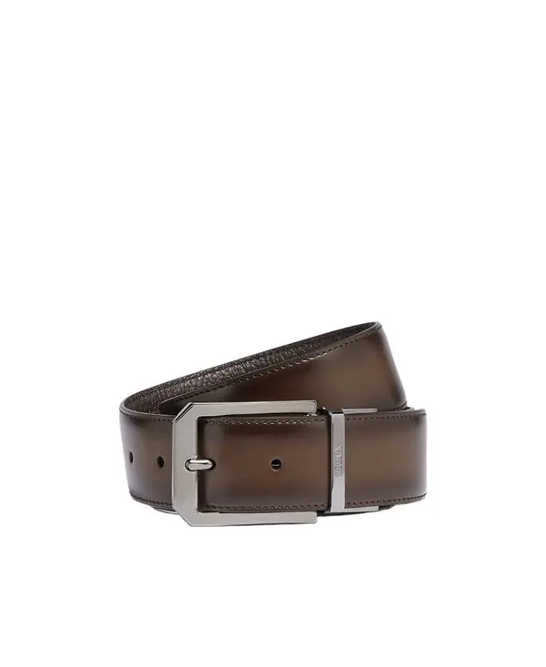 Zegna Grained Leather Reversible Belt - Black