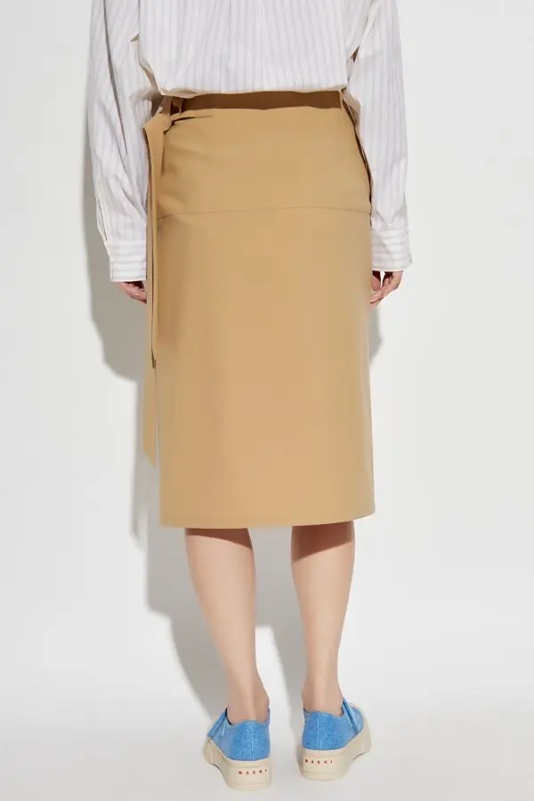 Marni Logo Embroidered Midi Skirt - Beige