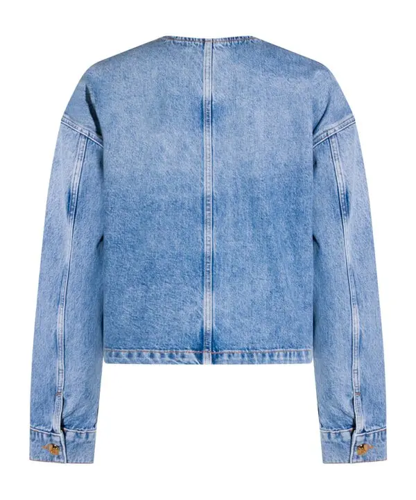 ANINE BING Buttoned Crewneck Denim Jacket - Blue