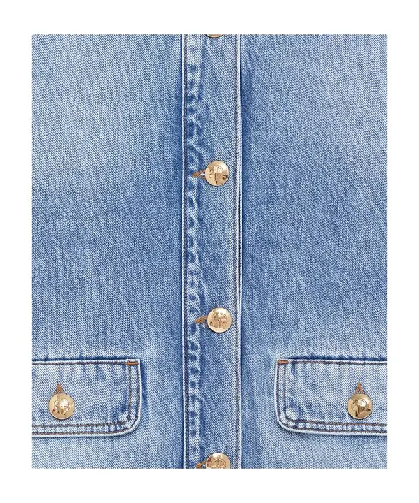 ANINE BING Buttoned Crewneck Denim Jacket - Blue