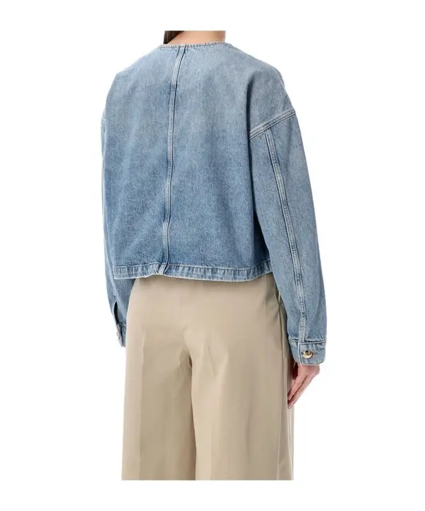 ANINE BING Buttoned Crewneck Denim Jacket - Blue