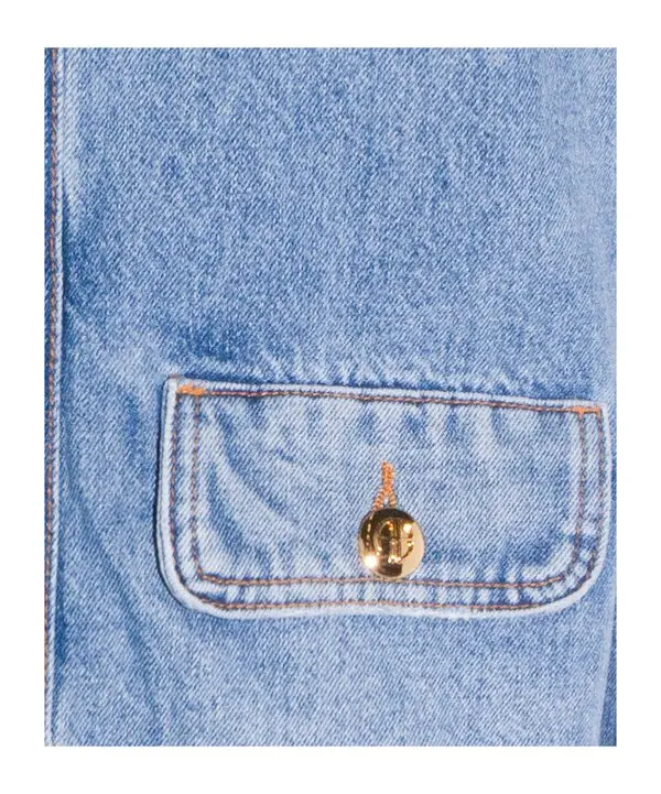 ANINE BING Buttoned Crewneck Denim Jacket - Blue