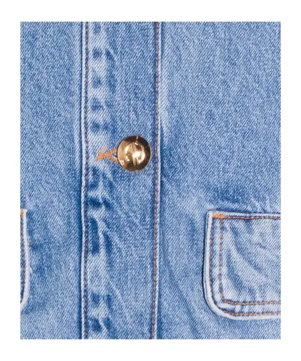 ANINE BING Buttoned Crewneck Denim Jacket - Blue