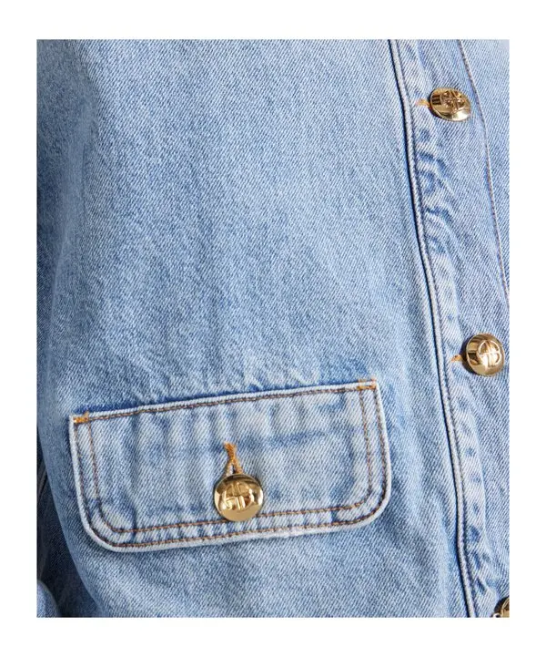 ANINE BING Buttoned Crewneck Denim Jacket - Blue