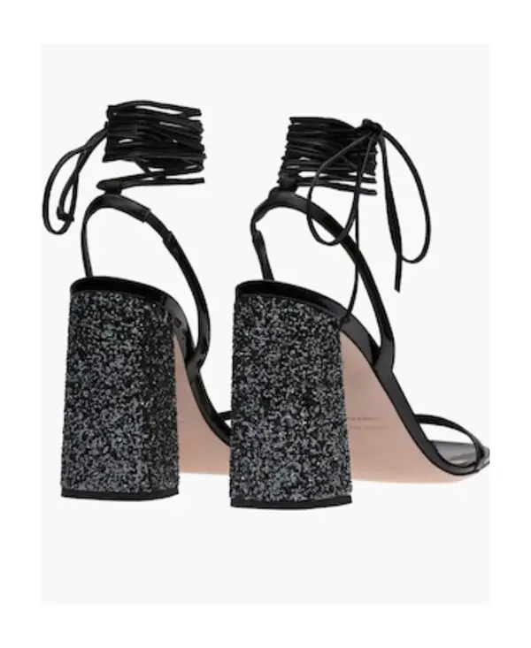 Miu Miu Glitter Block Heel Ankle Tie Sandals