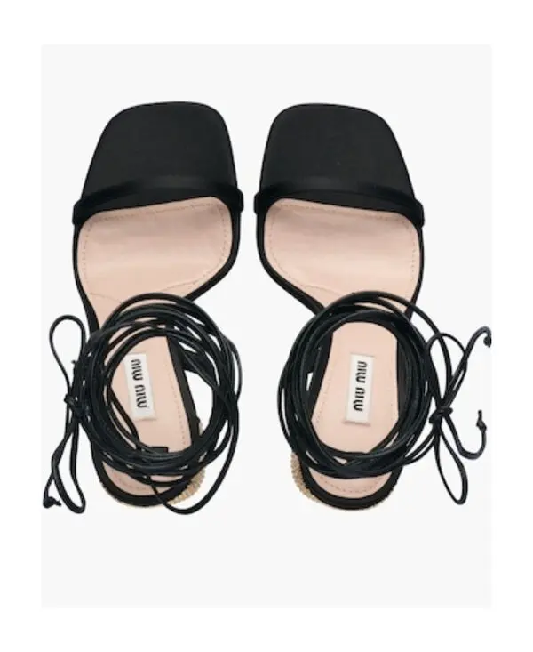 Miu Miu Glitter Block Heel Ankle Tie Sandals