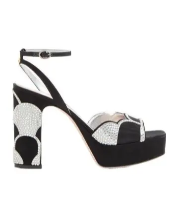 Valentino Garavani Bowow Platform Sandal In Moiré Fabric With Crystals 115mm - Black/silver