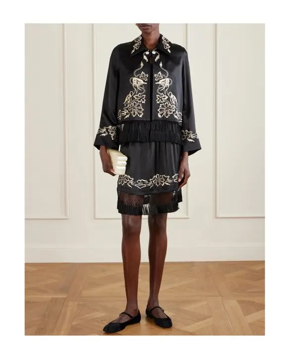 BODE Embroidered Mini Skirt With Tassel Trim - No