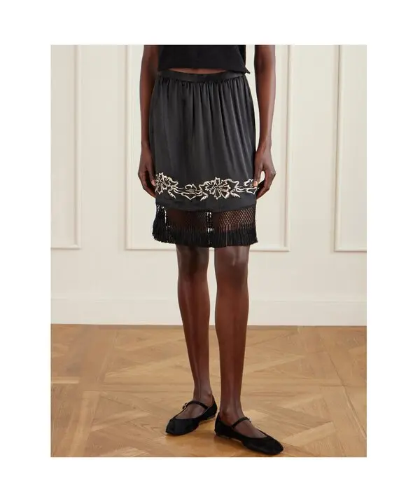 BODE Embroidered Mini Skirt With Tassel Trim - No