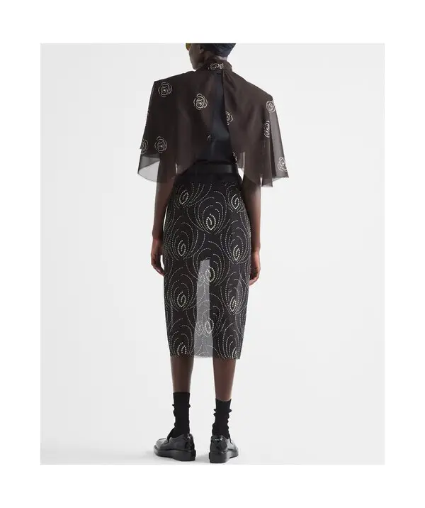 Prada All-over Geometric Patterned Midi Skirt - Black