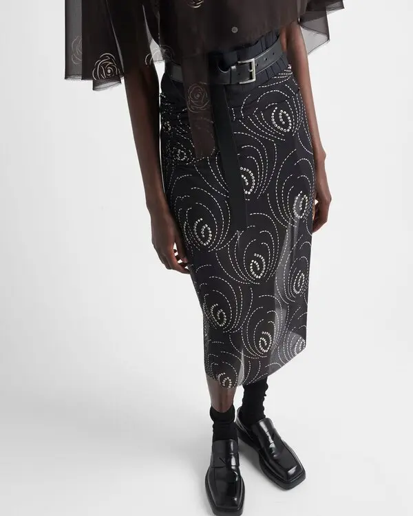 Prada All-over Geometric Patterned Midi Skirt - Black