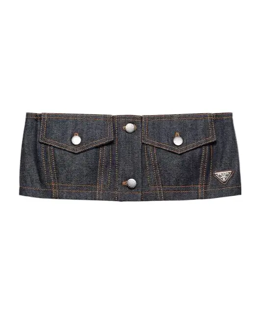 Prada Crop Top In Selvedge Denim - Blue