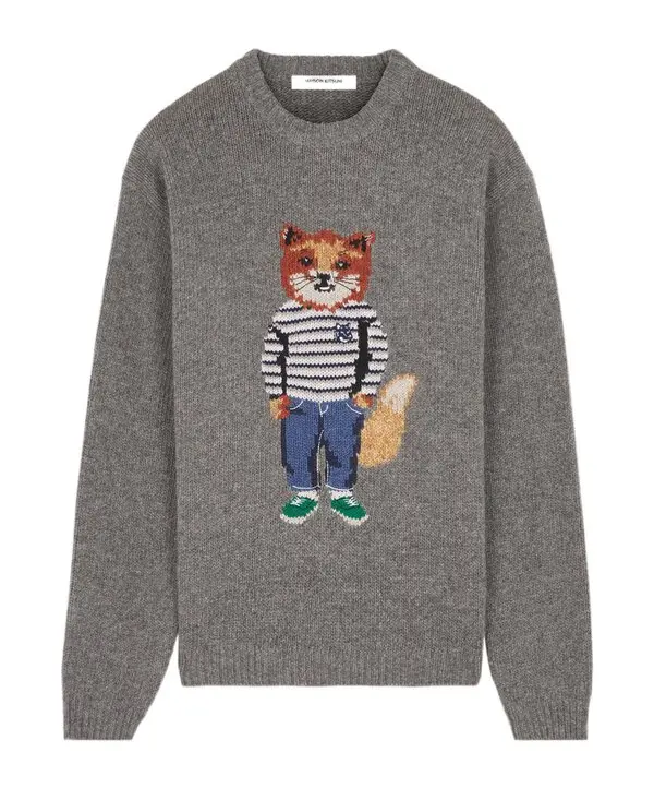 Maison Kitsuné Dressed Fox Intarsia Crewneck Jumper - Medium Gray Mixed Color
