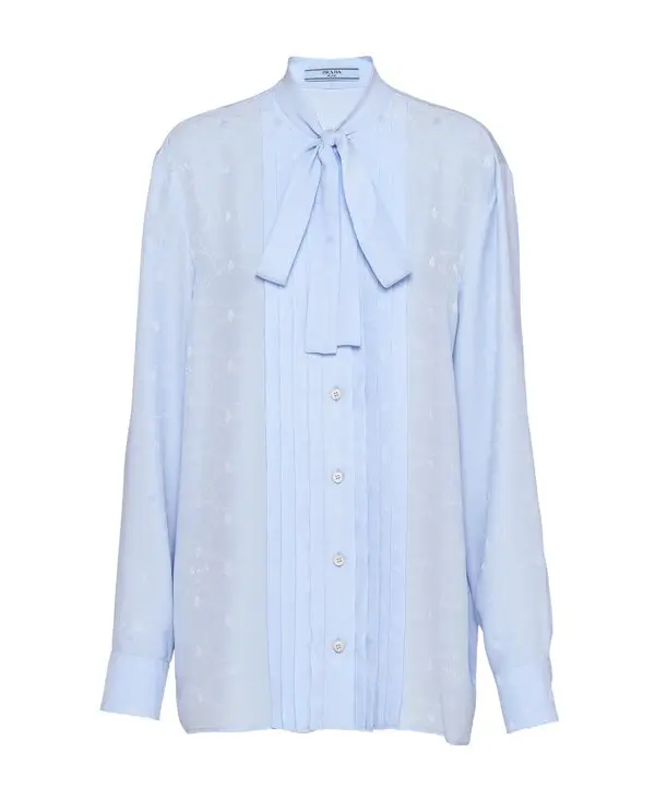 Prada Jacquard Crepe De Chine Blouse - Light Blue