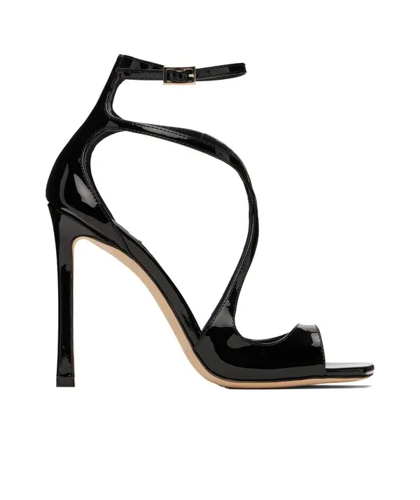 JIMMY CHOO Square Toe High Heel Sandals With Ankle Strap - Black