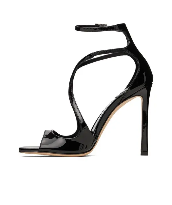JIMMY CHOO Square Toe High Heel Sandals With Ankle Strap - Black