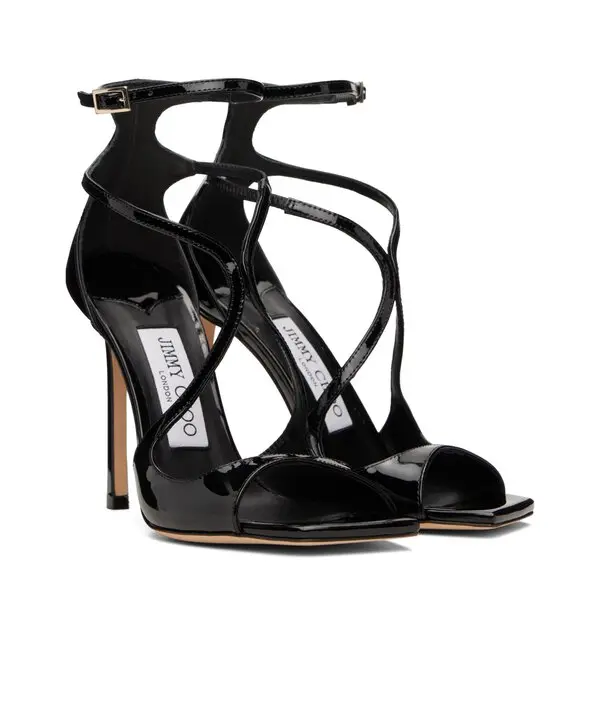 JIMMY CHOO Square Toe High Heel Sandals With Ankle Strap - Black