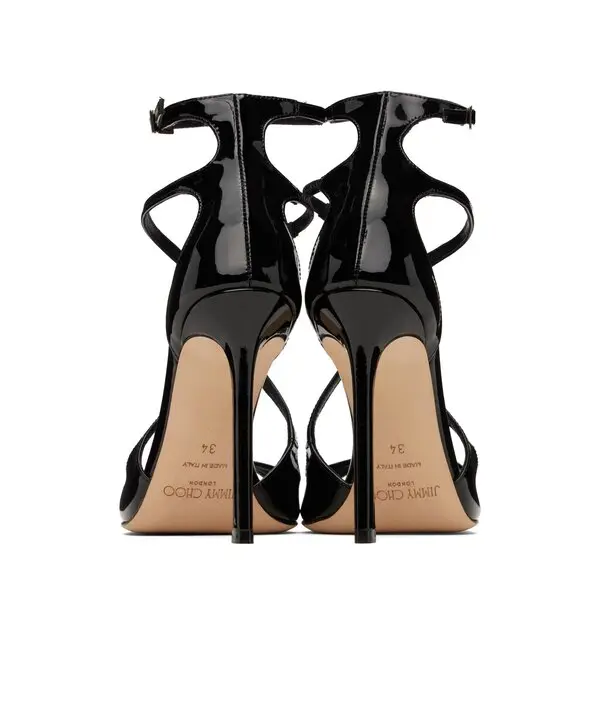JIMMY CHOO Square Toe High Heel Sandals With Ankle Strap - Black