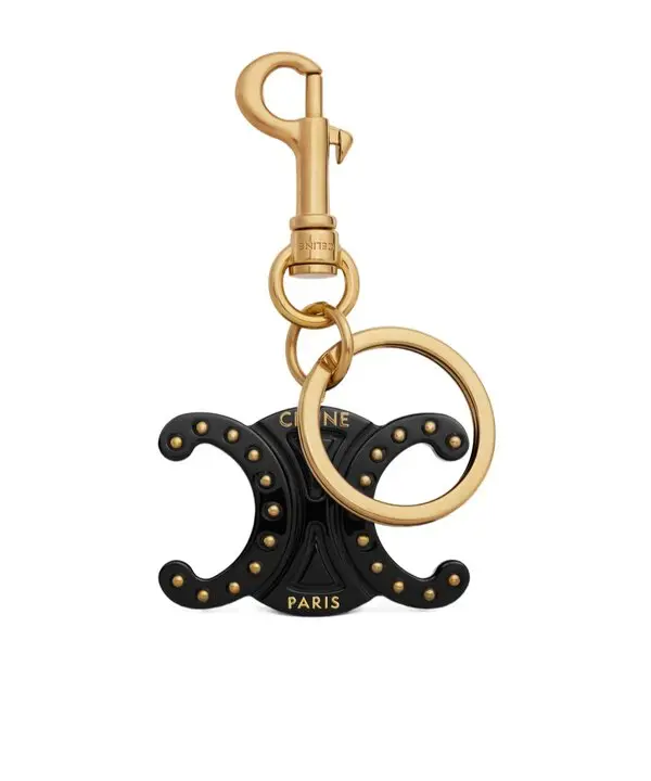 Celine Triomphe Key Ring Pendant With Studs - Black