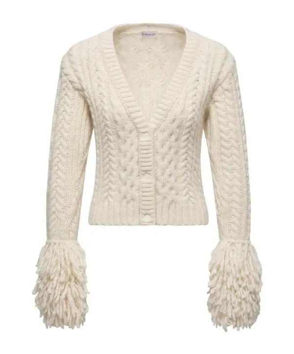 Moncler Logo Patch V-neck Cardigan - Ivory