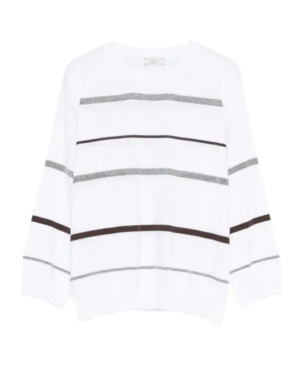 Peserico Striped Round Neck Knit Top - White/grey