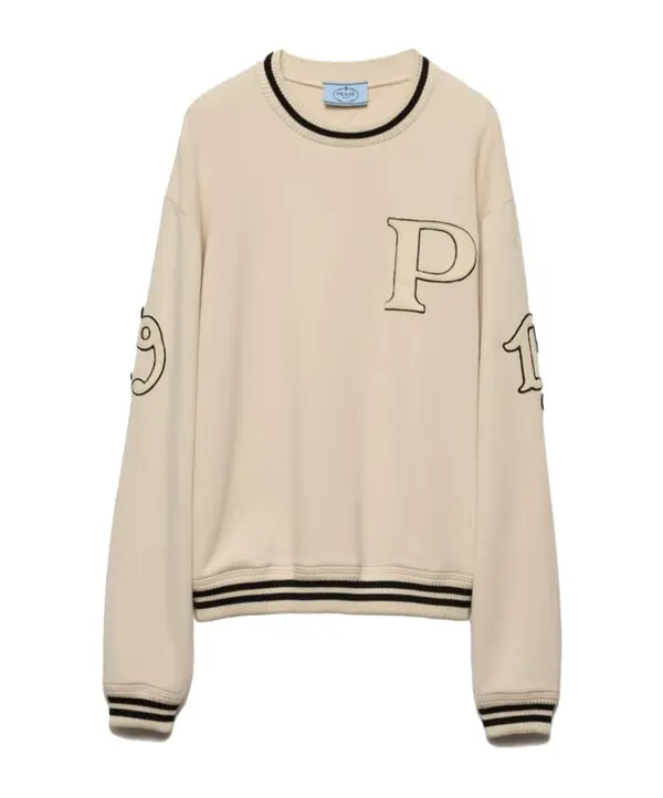 Prada Cotton Fleece Sweatshirt With Patches - Ivory